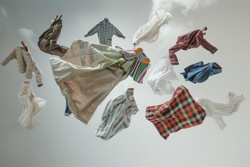 Clothes in Flight Dynamic Laundry Day Sky Background Stock Photo ...