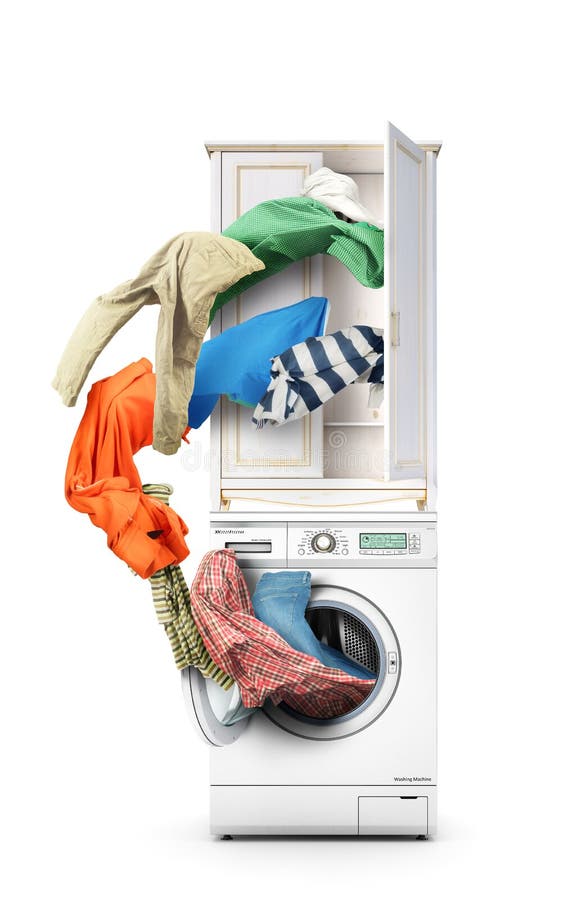 Clothes Fly from the Washing Machine To the Wardrobe. Stock ...