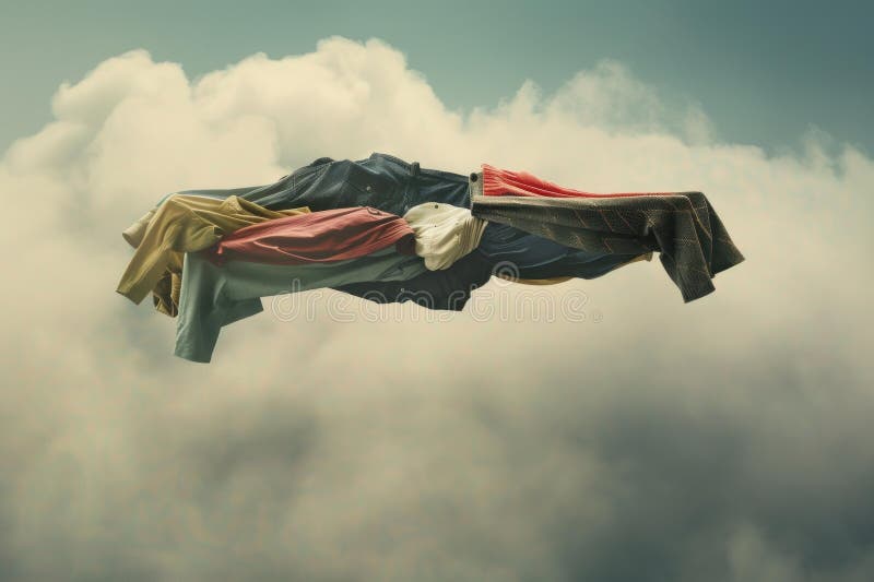 Clothes Flying through a Cloudy Sky Surreal Image Stock Illustration ...