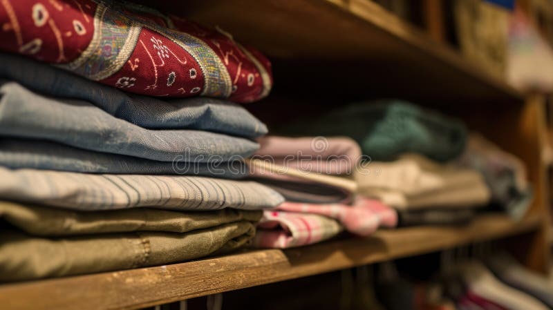 Clothes Folded in a Stack Lie on a Closet Shelf, Wardrobe, Clothing ...