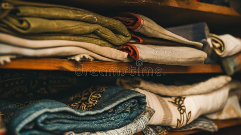 Clothes Folded in a Stack Lie on a Closet Shelf, Wardrobe, Clothing ...