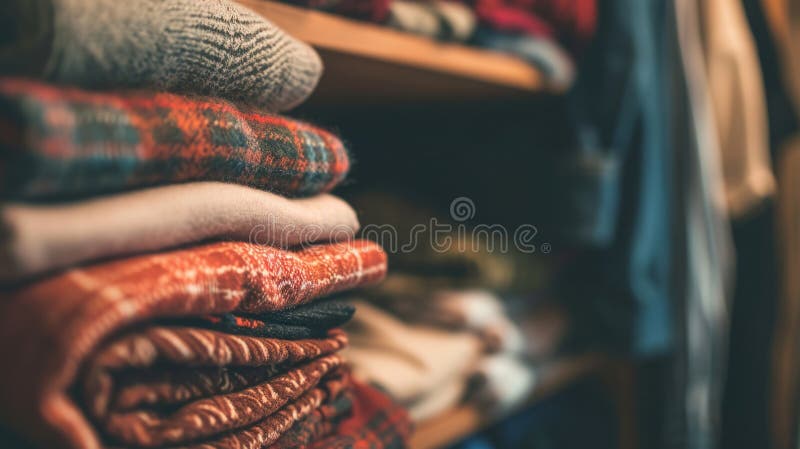 Clothes Folded in a Stack Lie on a Closet Shelf, Wardrobe, Clothing ...