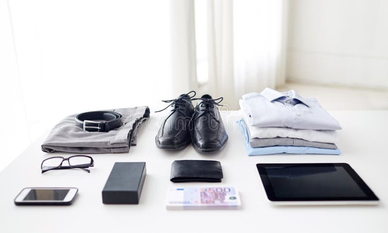 Clothes, Gadgets and Business Stuff on Table Stock Photo - Image of ...