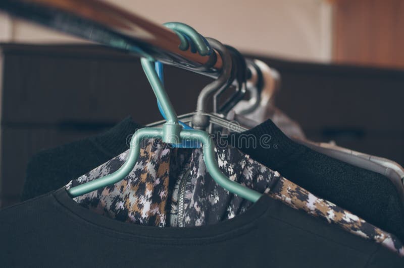 Clothes on Hanger in Dressing Room, Black-gray Tones Stock Image ...
