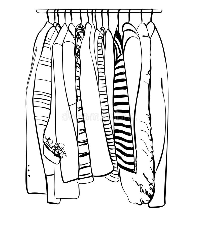 Clothes on Hanger. Fashion Sketch. Wardrobe Stock Vector - Illustration ...