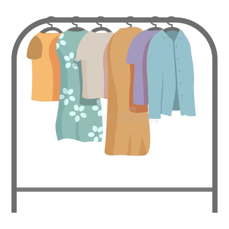 Clothes on Hangers Hanging on Metal Clothing Rack Stock Vector ...