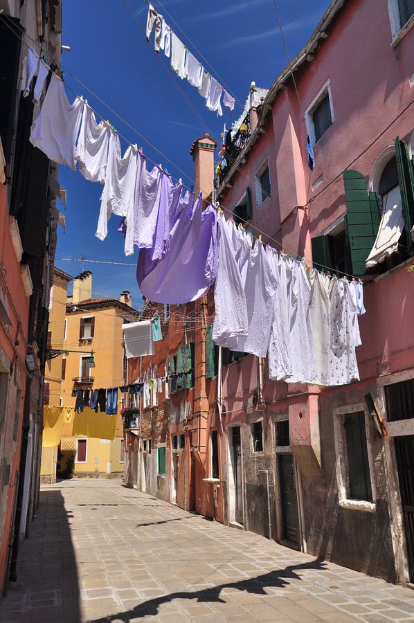 Venice, Italy. Clothes Line Hanging Above an Alley in Venice Stock ...