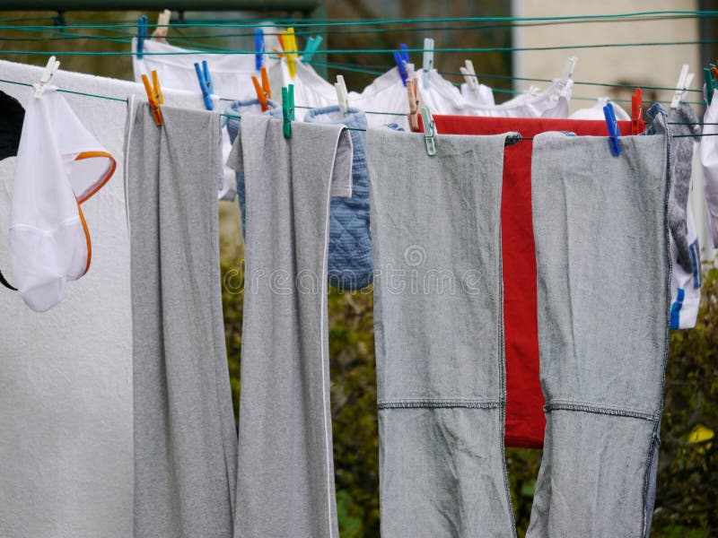 Clothes Hanging Clothes Line Stock Photo - Image of rope, hanging: 67423324