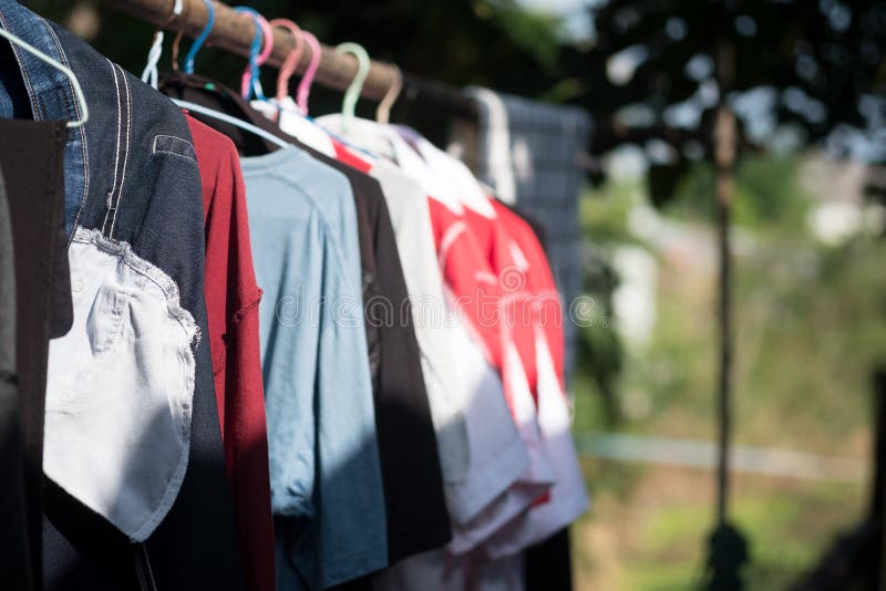 Clothes Hanging on Clothesline for Drying after Laundry Stock Image ...