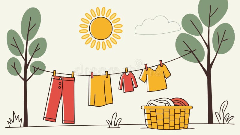 Clothes Hanging on a Clothesline, Laundry Day, Vector Design Generative ...