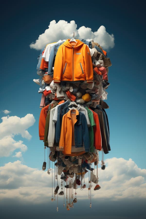 Clothes Hanging from the Clouds in the Sky, AI Stock Illustration ...