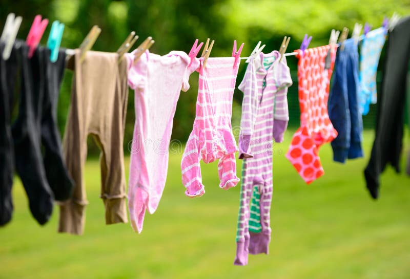 Clothes Hanging on Line in Garden Stock Photo - Image of nature, fresh ...