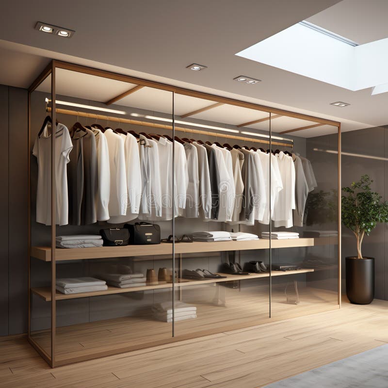 Clothes Hanging on Rail in Walk in Closet, Beautiful Design Stock ...