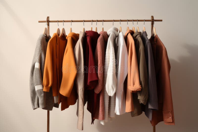 Clothes Hanging in Row. Many Clothes for Autumn or Fall Season Stock ...