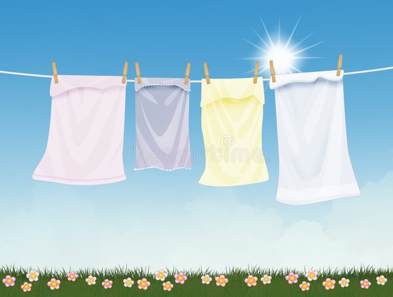 Clothes hanging in the sun stock illustration. Illustration of outdoor ...