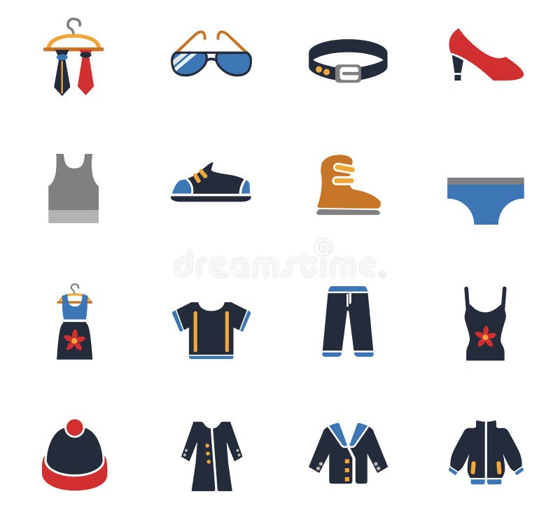 Clothes icon set stock vector. Illustration of coat, color - 88089686