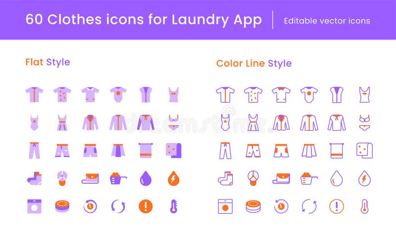 60 Clothes Icons for Laundry Application Stock Vector - Illustration of ...
