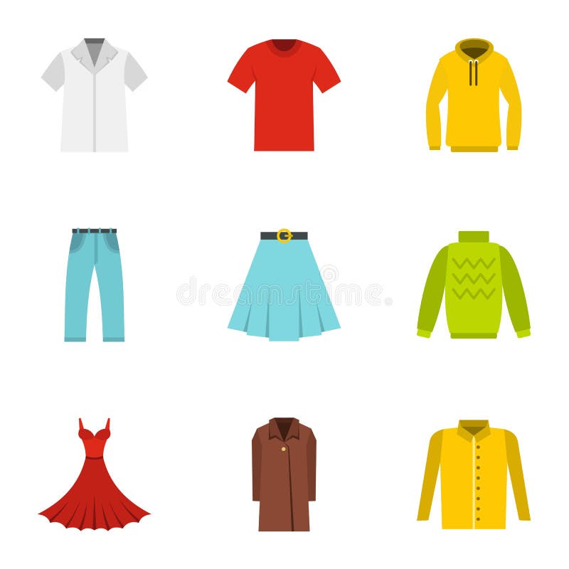 Clothes Icons Set, Flat Style Stock Vector - Illustration of clothing ...