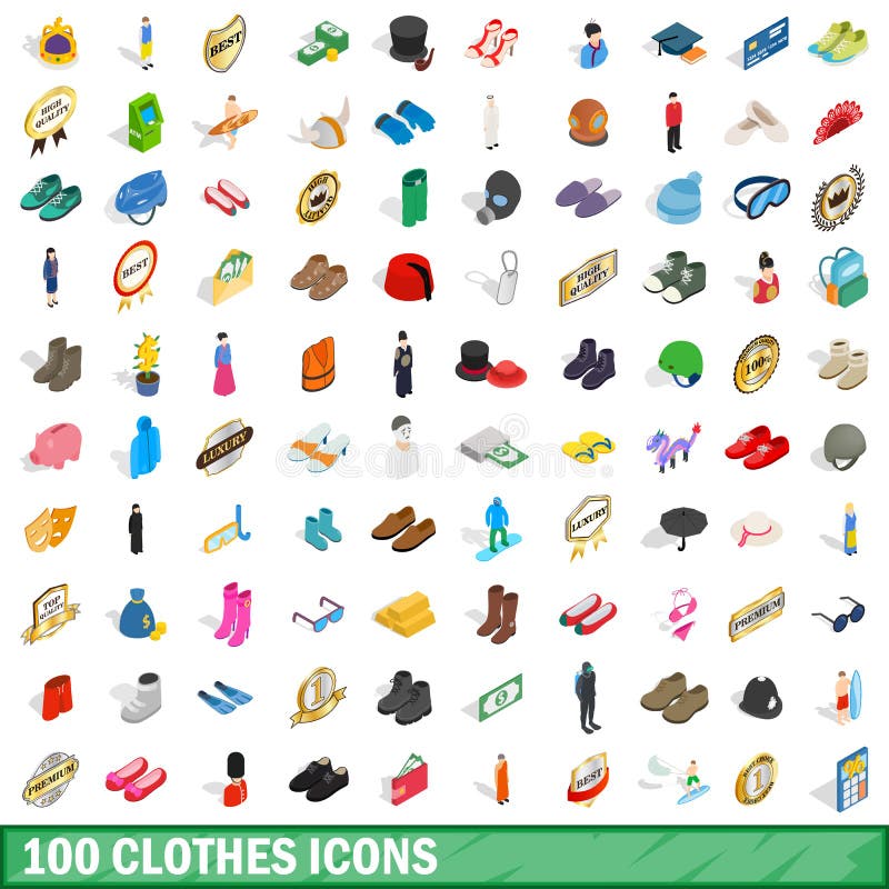 100 Clothes Icons Set, Isometric 3d Style Stock Vector - Illustration ...