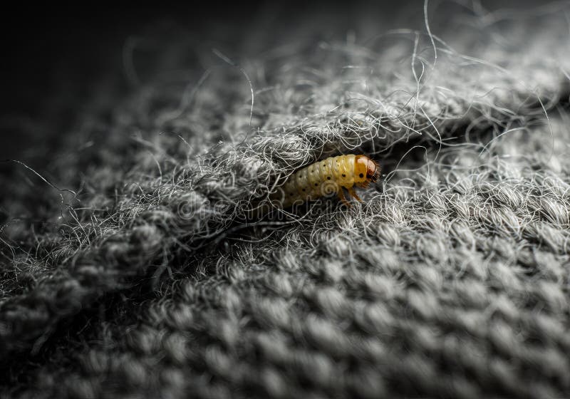 Clothes Moth Larva Eating Wool Sweater, Textile Pest Problem Stock ...