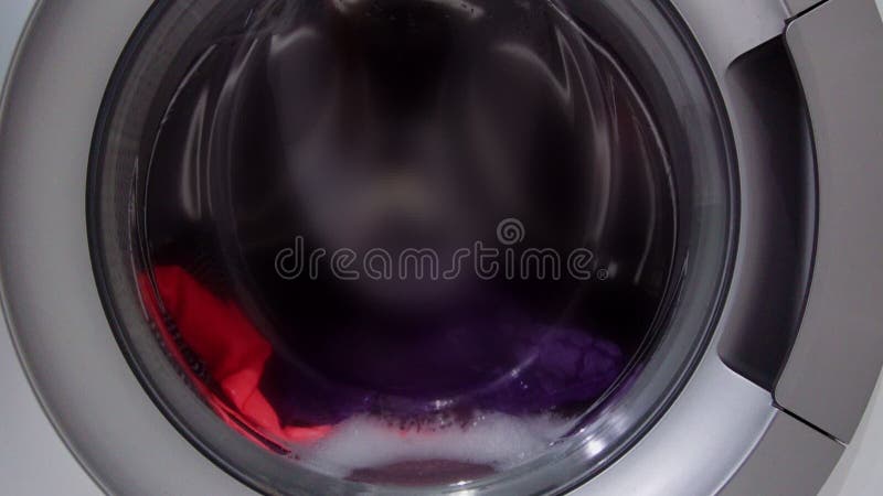 Clothes Objects Rotate in White Washing Machine Closeup Stock Footage ...