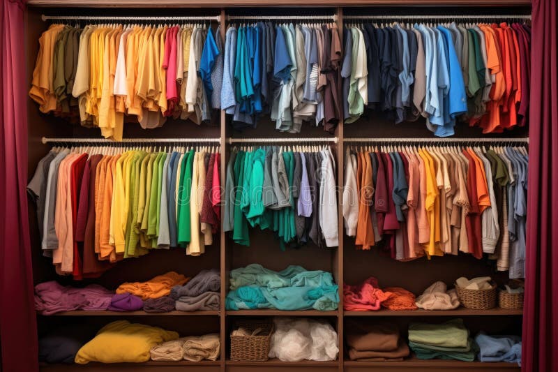 Clothes Organized by Color in a Closet Stock Illustration ...