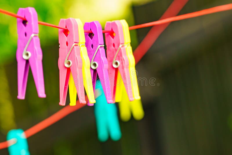 Clothes Pegs on Line Outdoor. Housework Stock Image - Image of washing ...