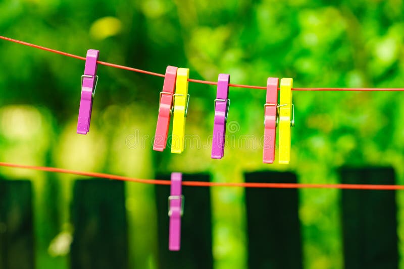 Clothes Pegs on Line Outdoor. Housework Stock Image - Image of ...