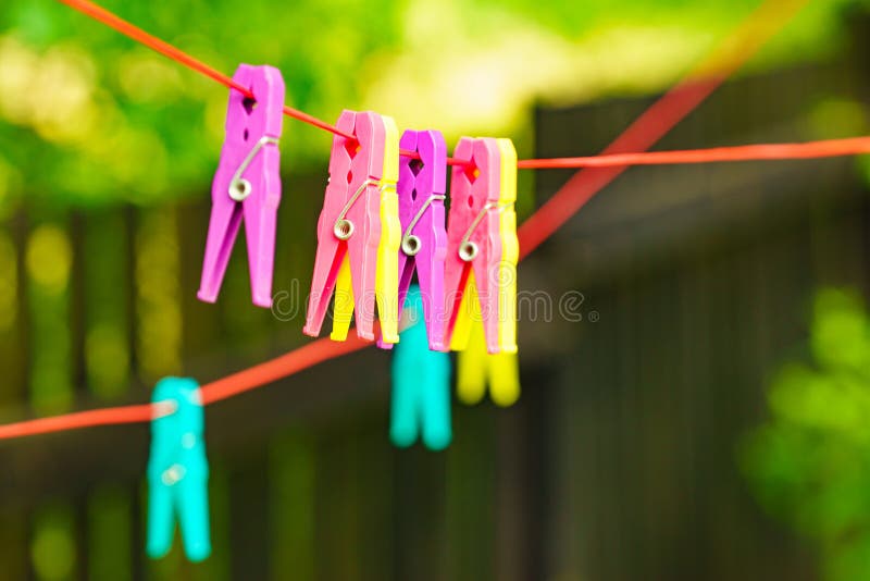 Clothes Pegs on Line Outdoor. Housework Stock Photo - Image of ...