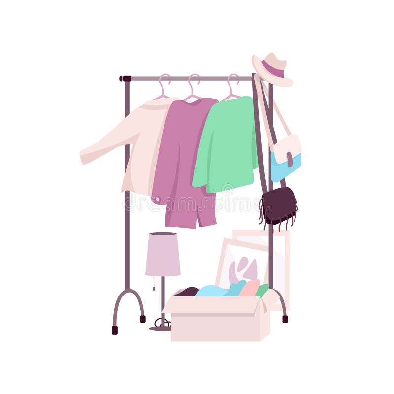 Clothes Rack Flat Color Vector Object. Womens Wardrobe Stock Vector ...