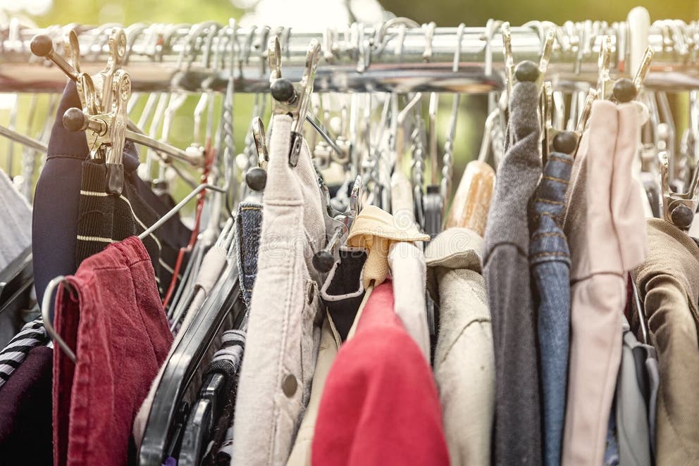 Clothes on a rack stock image. Image of flea, clothes - 74971795