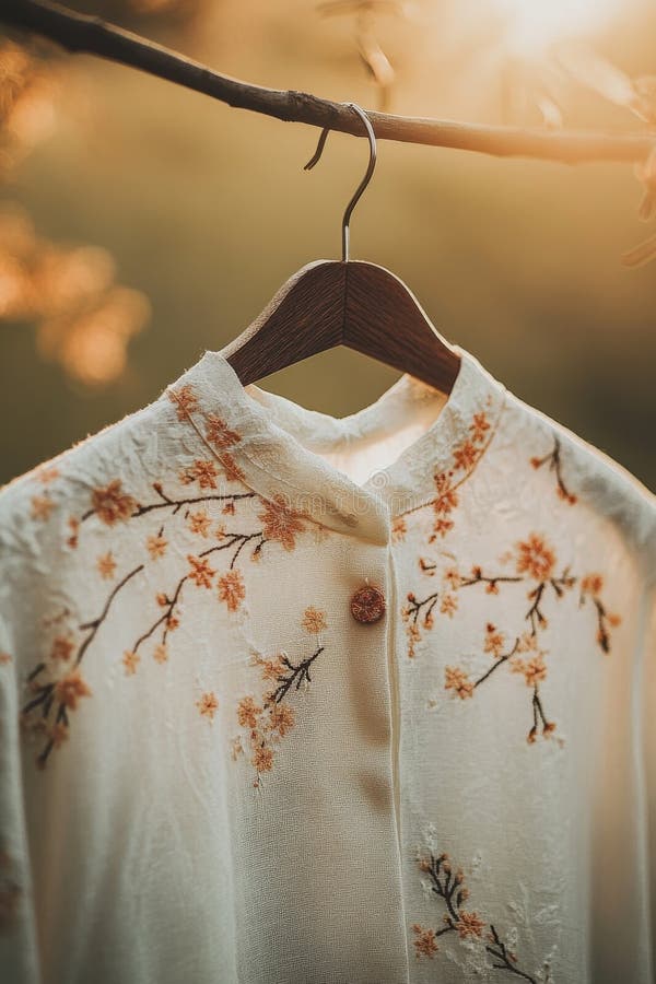 From a Clothes Rack Positioned in an Open Field, a White Robe Hangs ...