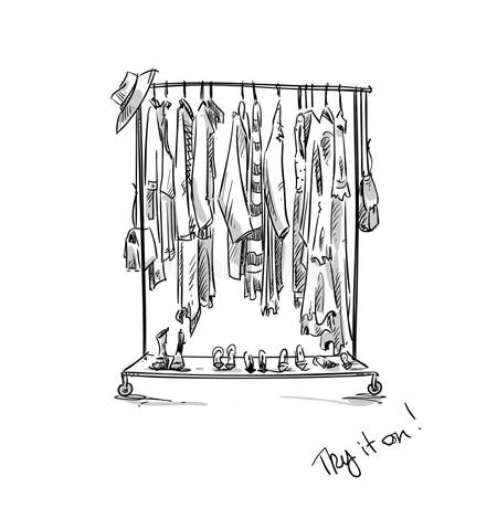 Clothes Rack, Vector Illustration. Stock Vector - Illustration of white ...