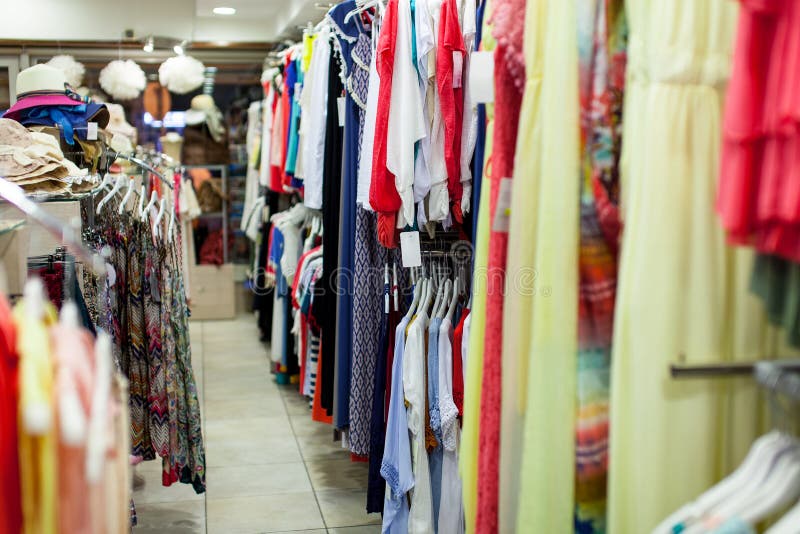 Clothes on Rail in Clothing Store Stock Image - Image of closet ...