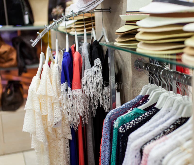 Clothes on Rail in Clothing Store Stock Image - Image of closet ...