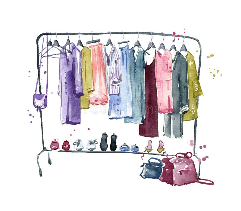 Clothes Rail, Watercolour Illustration Stock Illustration ...