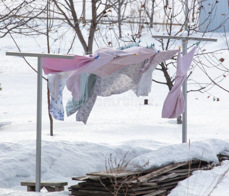 Snow on a Clothesline As Background Stock Image - Image of weather ...