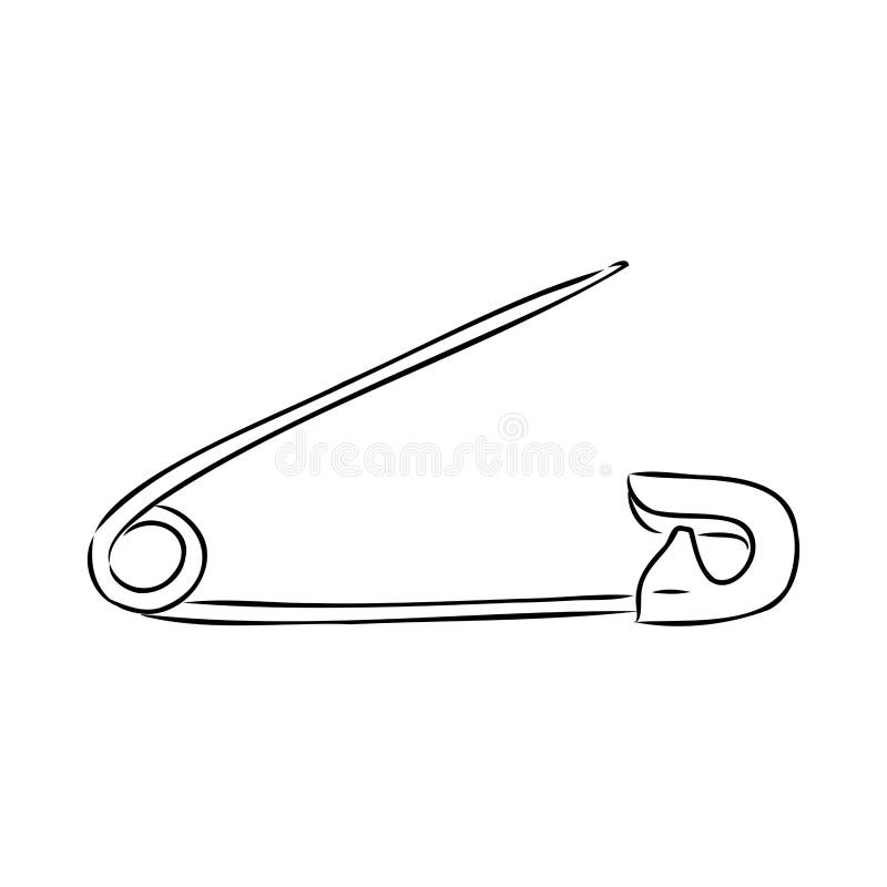 Clothes Safety Pin Hand Drawn Vector Illustration on White Background ...