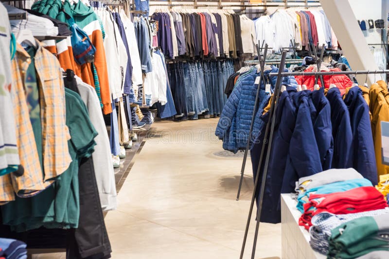 Clothes section interior stock image. Image of commercial - 168513425