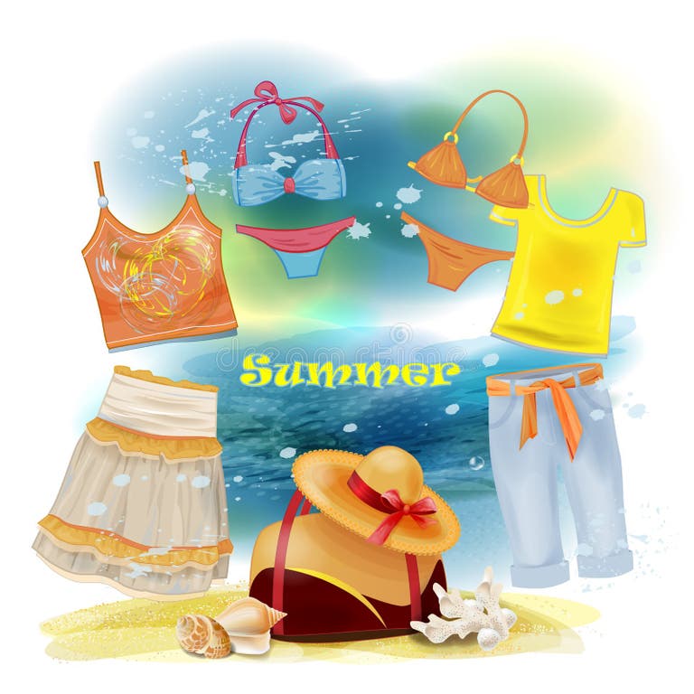Clothes for the Summer Holidays Stock Vector - Illustration of shell ...