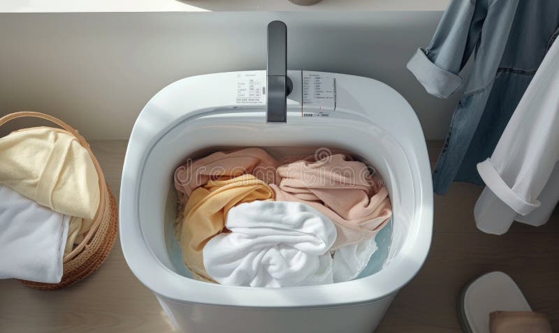 Clothes in a Top-loading Washing Machine Closeup, Top View Stock Photo ...