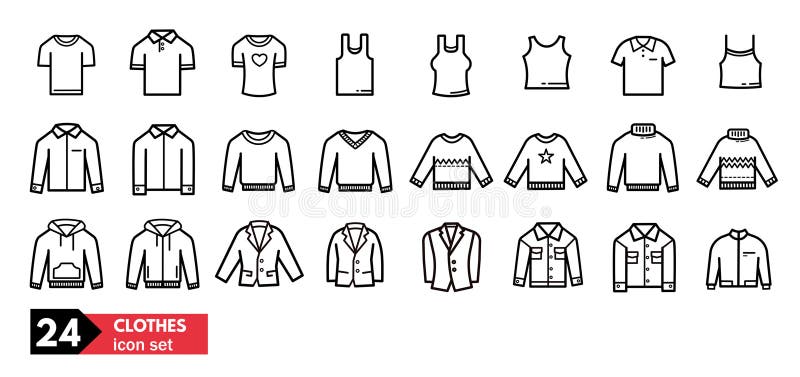 Clothes - vector icon set stock vector. Illustration of sweatshirt ...
