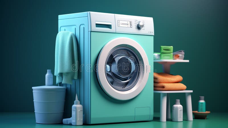 Clothes Washing Machine in Laundry Room Interior. Neural Network Ai ...