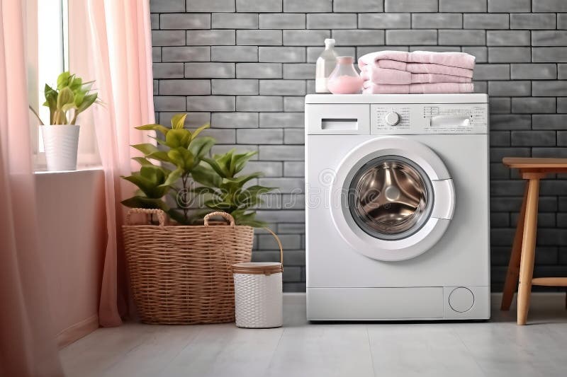 Clothes Washing Machine in Laundry Room Interior with Window Stock ...