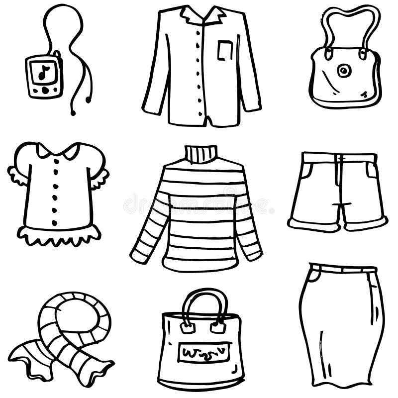 Clothes for Women of Doodles Collection Stock Vector - Illustration of ...