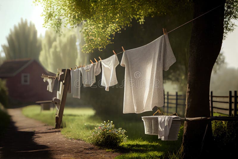 Clothesline with Freshly Laundered Linens, Ready for Use Stock ...