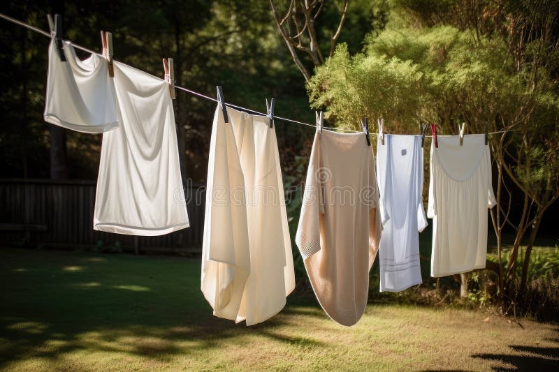 Clothesline with Freshly Laundered Linens, Ready for Use Stock ...