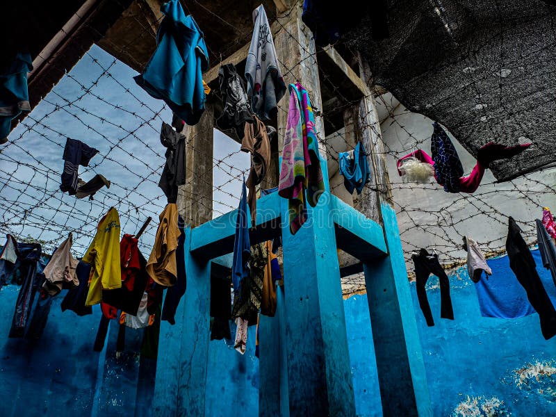 Clothesline Hanging on the Roof Wire Stock Photo - Image of hanging ...
