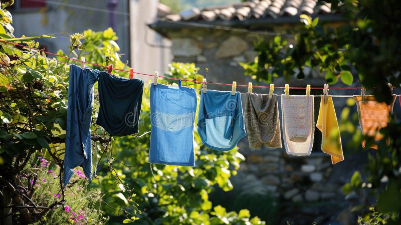 Clothesline in a Rural Setting Stock Illustration - Illustration of ...