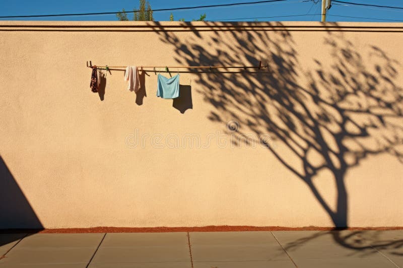 Clothesline Shadow Pattern on Sunlit Wall Stock Photo - Image of ...